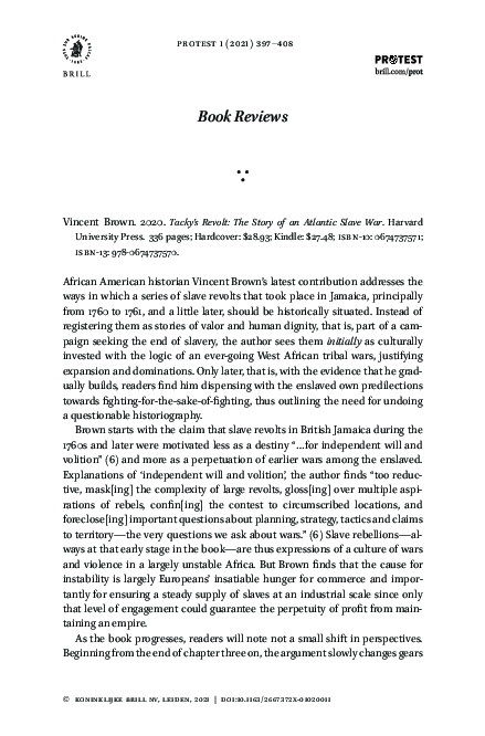 (PDF) Vincent Brown. 2020. Tacky’s Revolt: The Story of an Atlantic ...