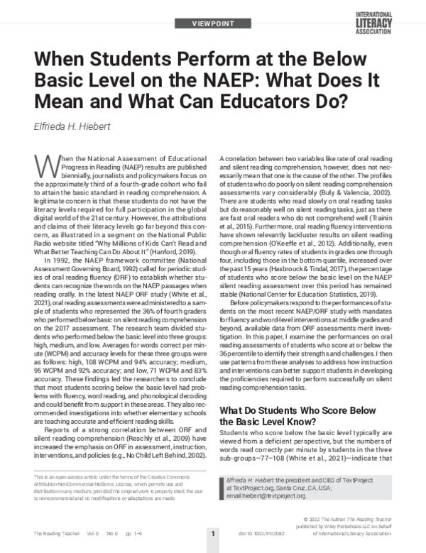 (PDF) When Students Perform at the Below Basic Level on the NAEP: What ...