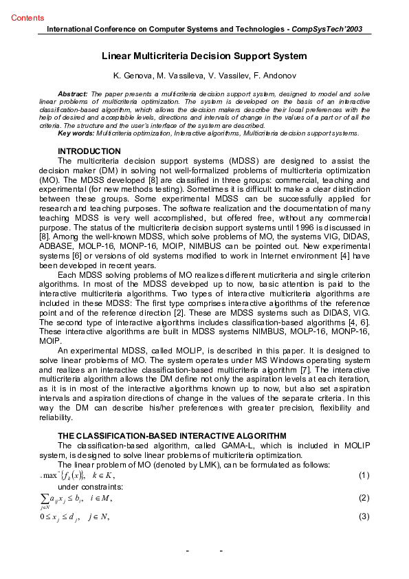 (PDF) Linear multicriteria decision support system