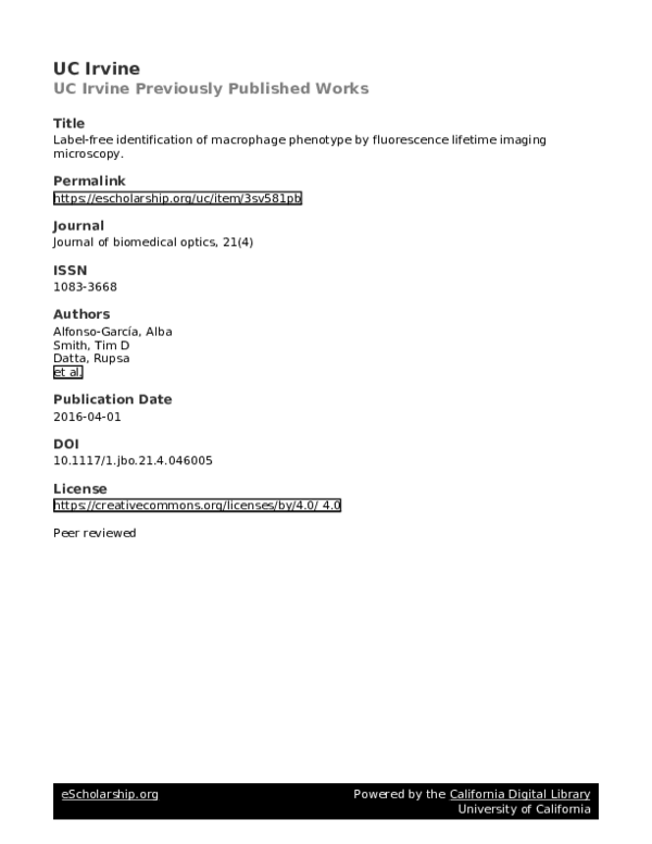 (PDF) Label-free identification of macrophage phenotype by fluorescence lifetime imaging microscopy