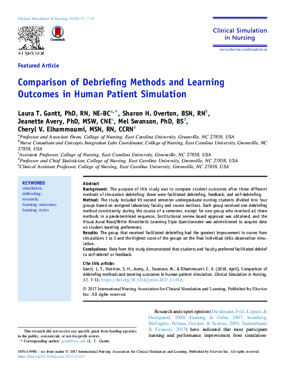 (PDF) Comparison of Debriefing Methods and Learning Outcomes in Human Patient Simulation