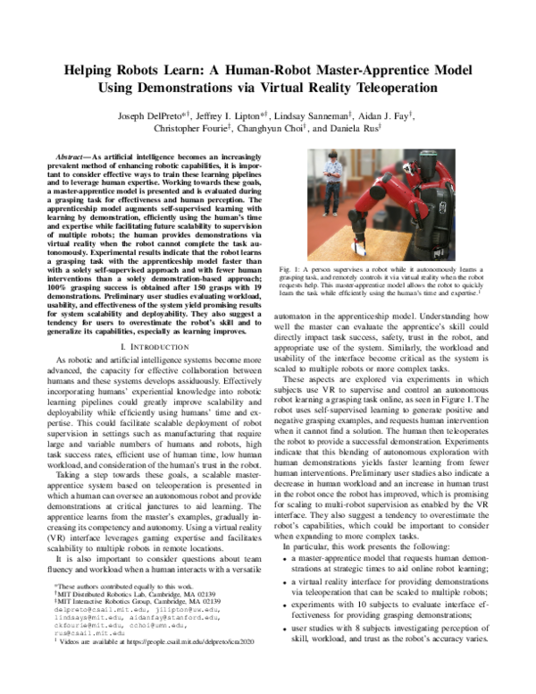(PDF) Helping Robots Learn: A Human-Robot Master-Apprentice Model Using ...
