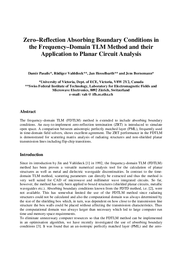 (PDF) Zero–Reflection Absorbing Boundary Conditions in the Frequency–Domain TLM Method and their ...