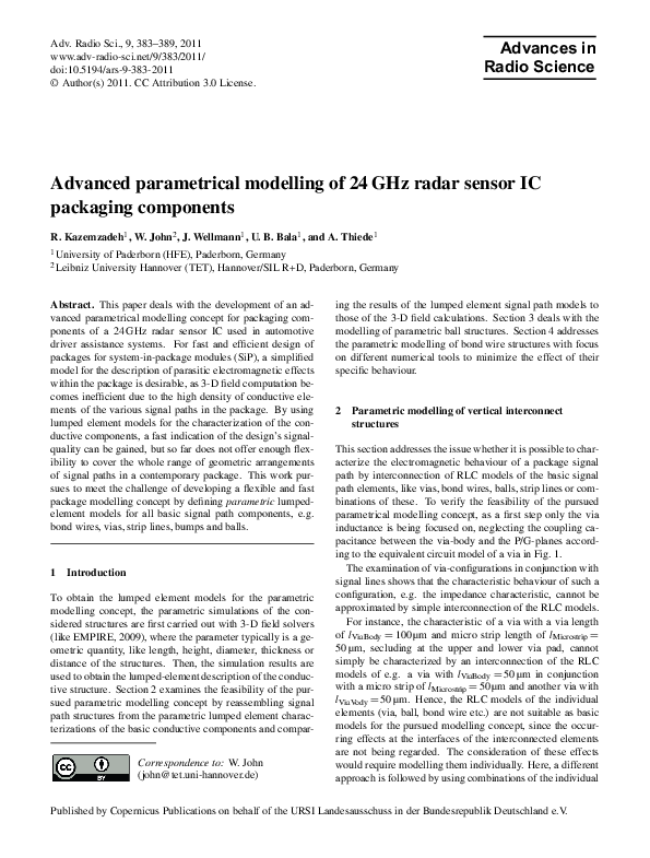 (PDF) Parametric Modeling of 24 GHz Radar Sensor ICs