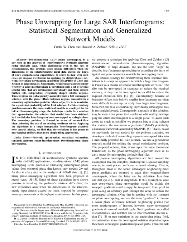 (PDF) Phase unwrapping for large SAR interferograms: statistical segmentation and generalized ...