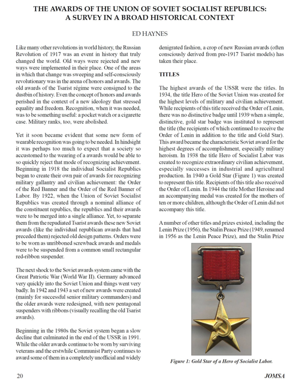 (PDF) The Awards of the Union of Soviet Socialist Republics: A Survey ...