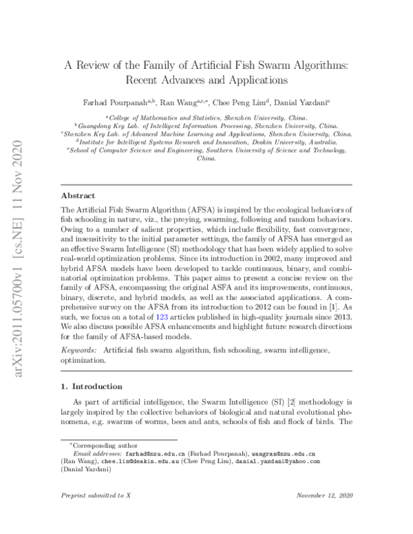 (PDF) A Review of the Family of Artificial Fish Swarm Algorithms ...