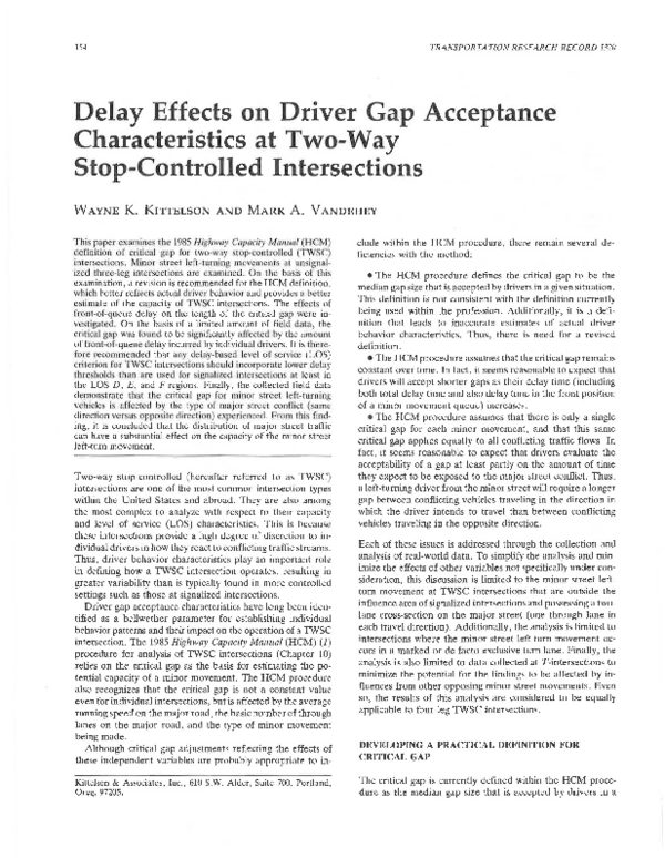 (PDF) Delay Effects on Driver Gap Acceptance Characteristics at Two-Way ...