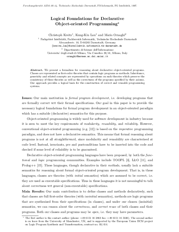 (PDF) Logical Foundations for Declarative Object-oriented Programming