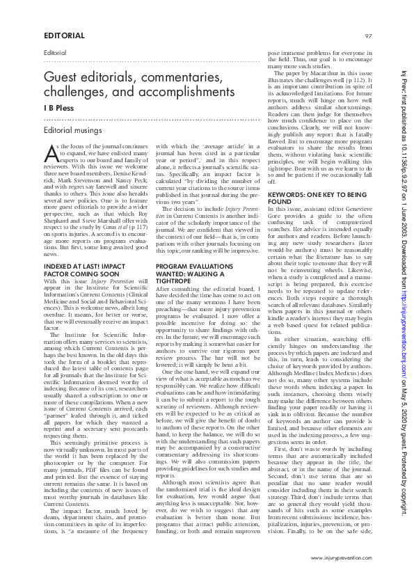 (PDF) Guest editorials, commentaries, challenges, and accomplishments
