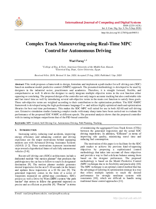 (PDF) Complex Track Maneuvering using Real-Time MPC Control for Autonomous Driving