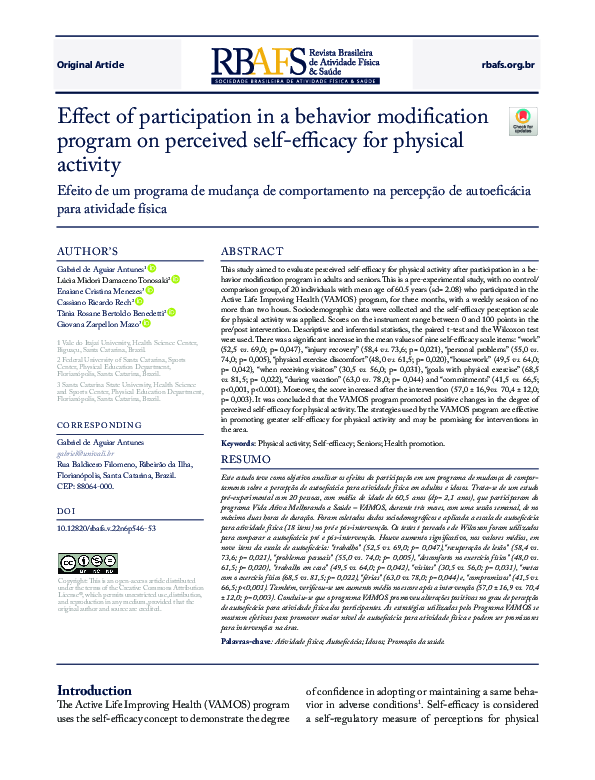 (PDF) Effect of participation in a behavior modification program on perceived self-efficacy for ...