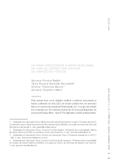 Pdf Fatores Associados À Baixa Qualidade De Vida De Idosas