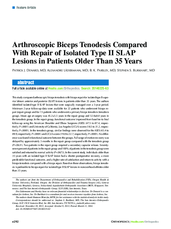 (PDF) Arthroscopic biceps tenodesis compared with repair of isolated ...