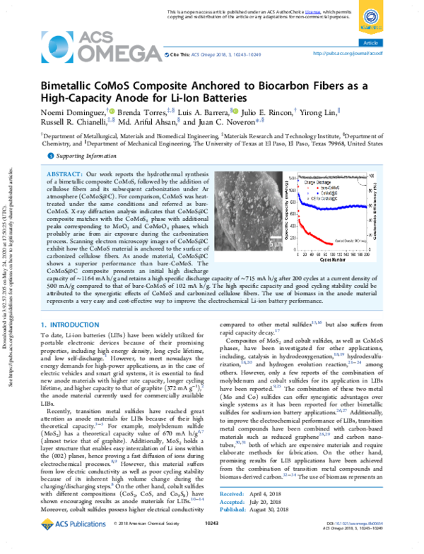 (PDF) Bimetallic CoMoS Composite Anchored to Biocarbon Fibers as a High ...
