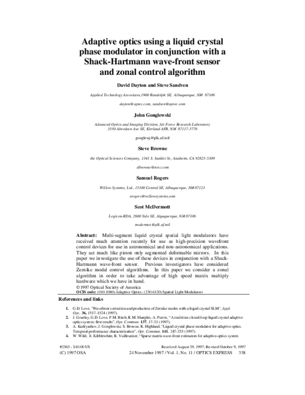 (PDF) Adaptive optics using a liquid crystal phase modulator in ...