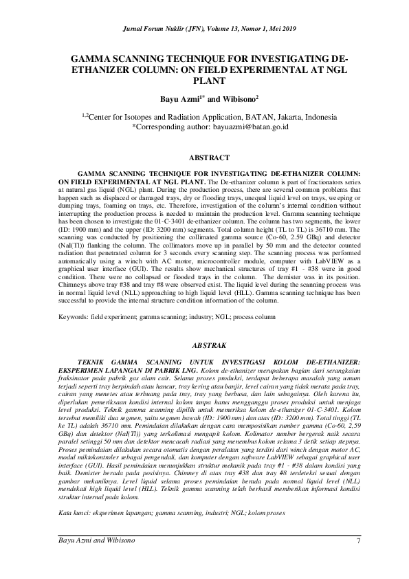 (PDF) Gamma Scanning Technique for Investigating De-Ethanizer Column ...