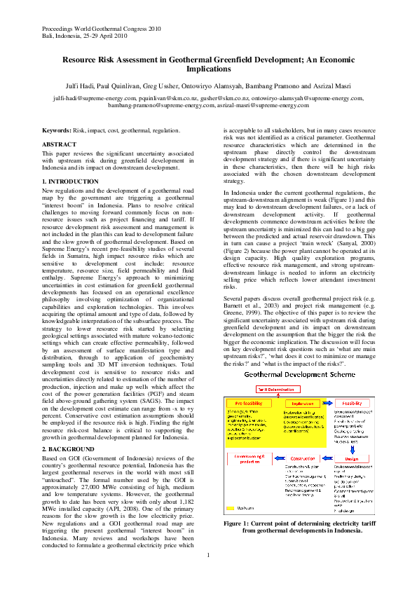 (PDF) Resource Risk Assessment in Geothermal Greenfield Development; An ...