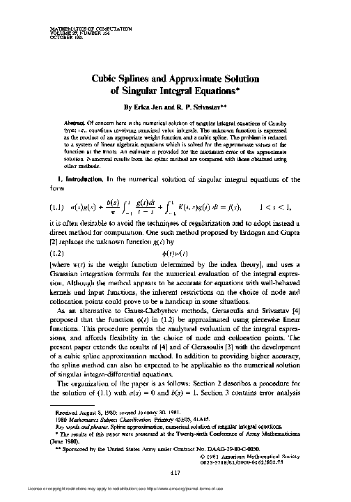 (PDF) Cubic Splines and Approximate Solution of Singular Integral Equations