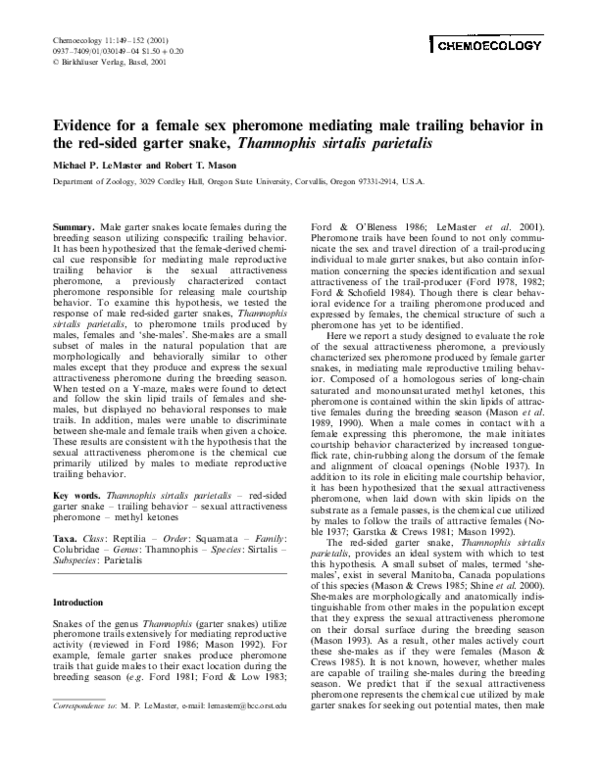 (PDF) Evidence for a female sex pheromone mediating male trailing ...