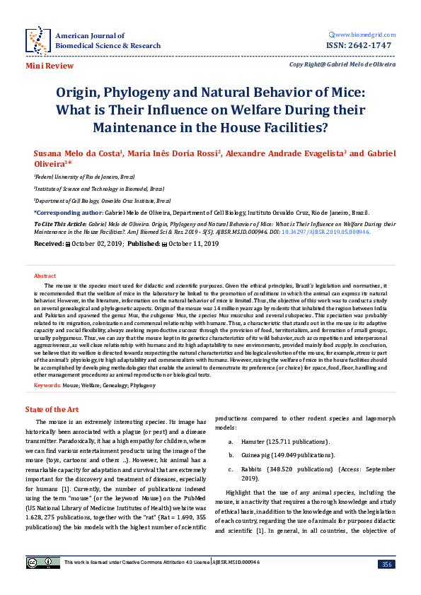 (PDF) Origin, Phylogeny and Natural Behavior of Mice: What is Their ...