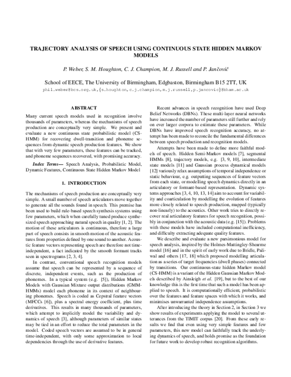 (PDF) Trajectory Analysis of Speech Using Continuous State Hidden Markov Models