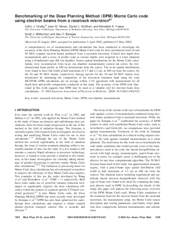 (PDF) Benchmarking of the Dose Planning Method (DPM) Monte Carlo code ...