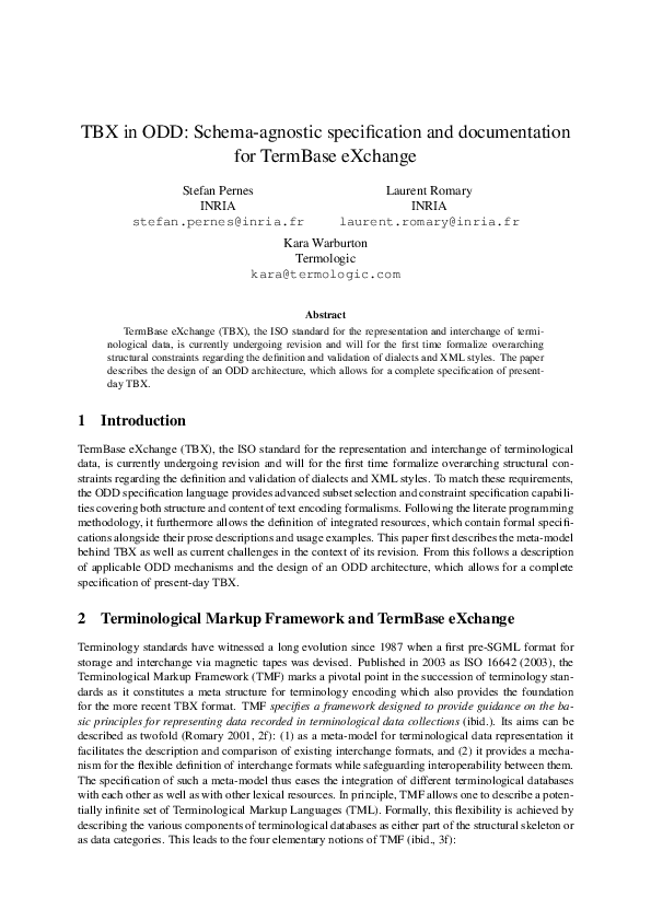(PDF) TBX in ODD: Schema-agnostic specification and documentation for ...