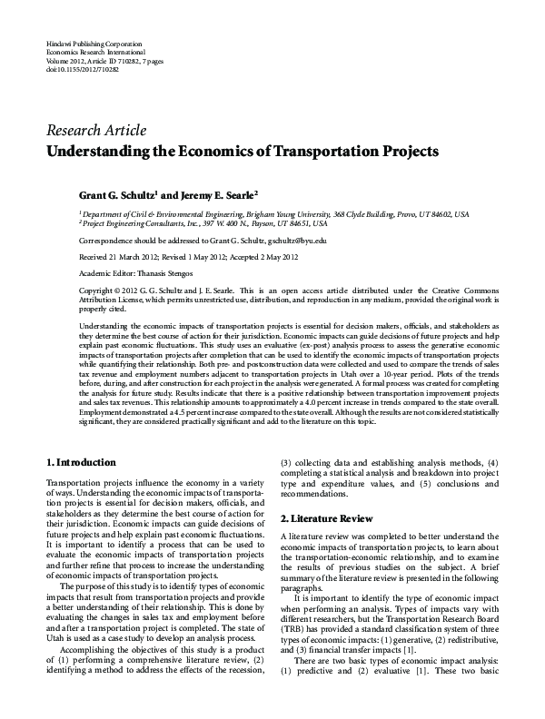 (PDF) Understanding the Economics of Transportation Projects