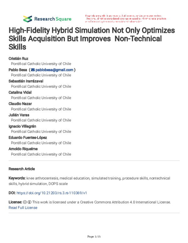 (PDF) High-Fidelity Hybrid Simulation Not Only Optimizes Skills Acquisition But Improves Non ...