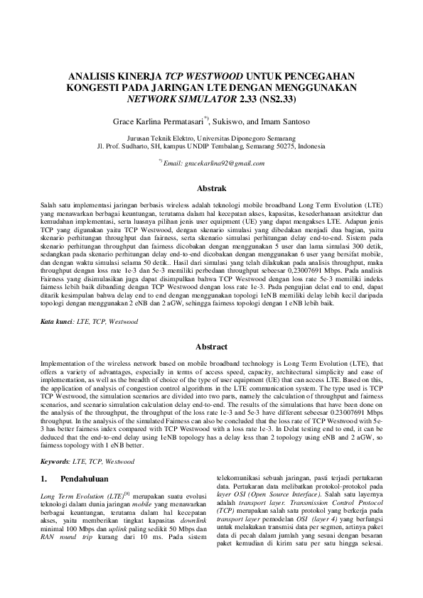 (PDF) Analisis Kinerja TCP Westwood Untuk Pencegahan Kongesti Pada ...