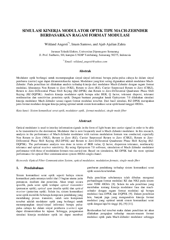 (PDF) Simulasi Kinerja Modulator Optik Tipe Mach-Zehnder Berdasarkan ...
