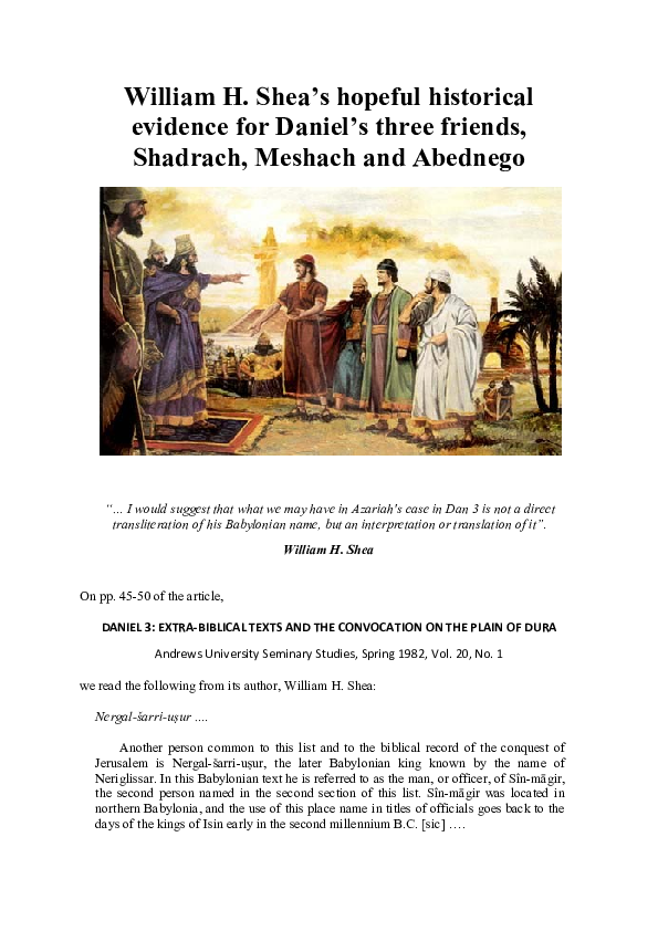 (DOC) William H. Shea's hopeful historical evidence for Daniel's three ...