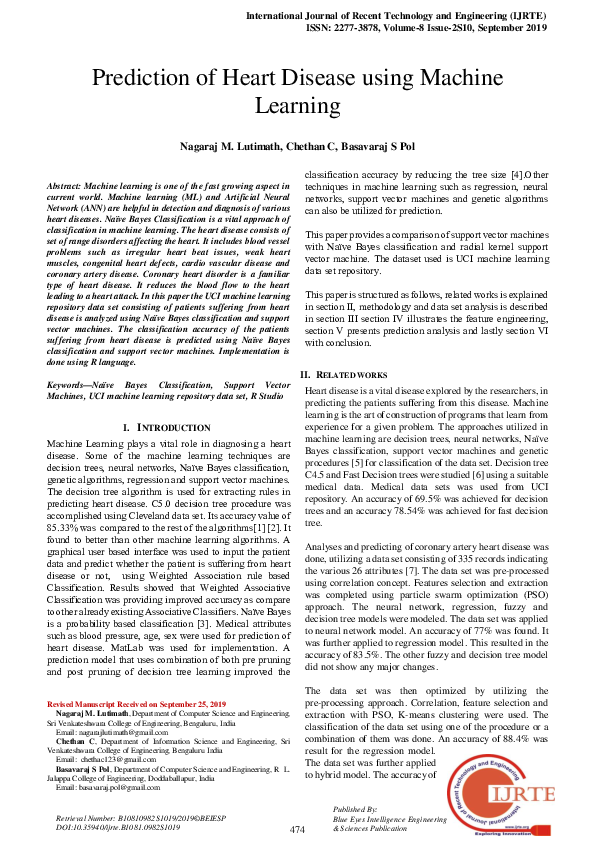 (PDF) Prediction of Heart Disease Using Machine Learning Algorithms