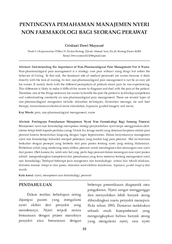 (PDF) PENTINGNYA PEMAHAMAN MANAJEMEN NYERI NON FARMAKOLOGI BAGI SEORANG PERAWAT