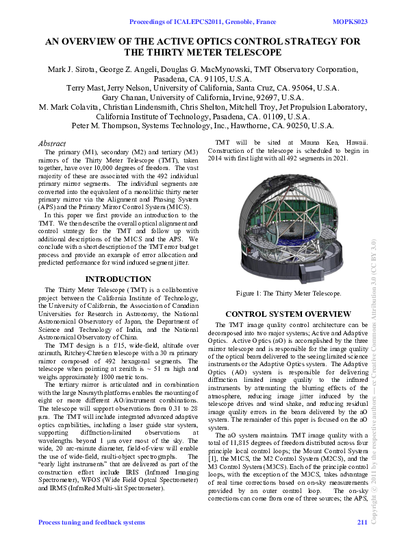 (PDF) An Overview of the Active Optics Control Strategy for the Thirty ...