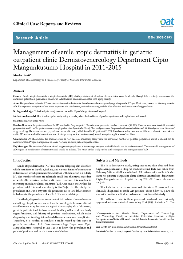 (PDF) Management of senile atopic dermatitis in geriatric outpatient ...