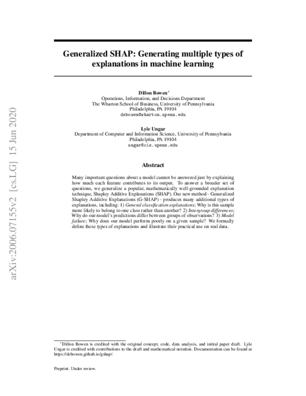 (PDF) Generalized SHAP: Generating multiple types of explanations in machine learning | Dillon ...