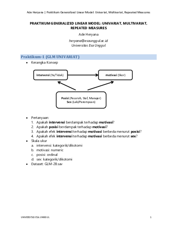 (PDF) PRAKTIKUM GENERALIZED LINEAR MODEL: UNIVARIAT, MULTIVARIAT, REPEATED MEASURES