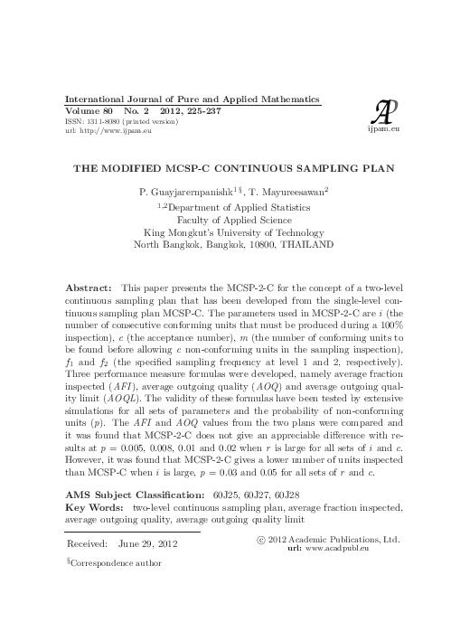 Pdf The Modified Mcsp C Continuous Sampling Plan