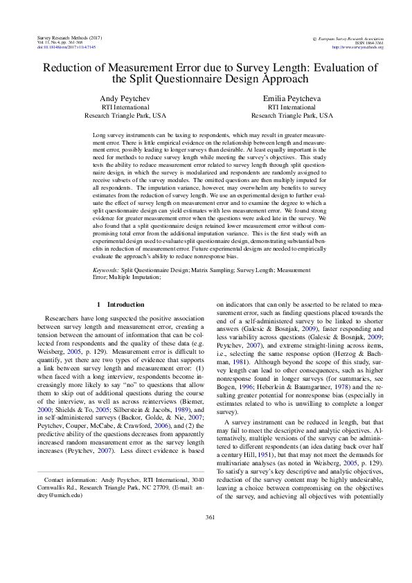 (PDF) Reduction of Measurement Error due to Survey Length: Evaluation ...
