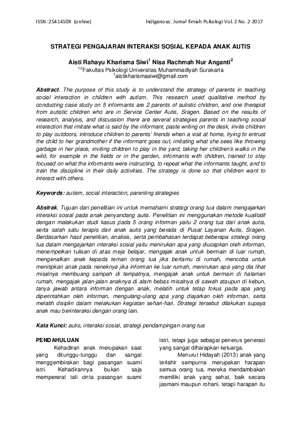 (PDF) Strategi Pengajaran Interaksi Sosial pada Anak Autis