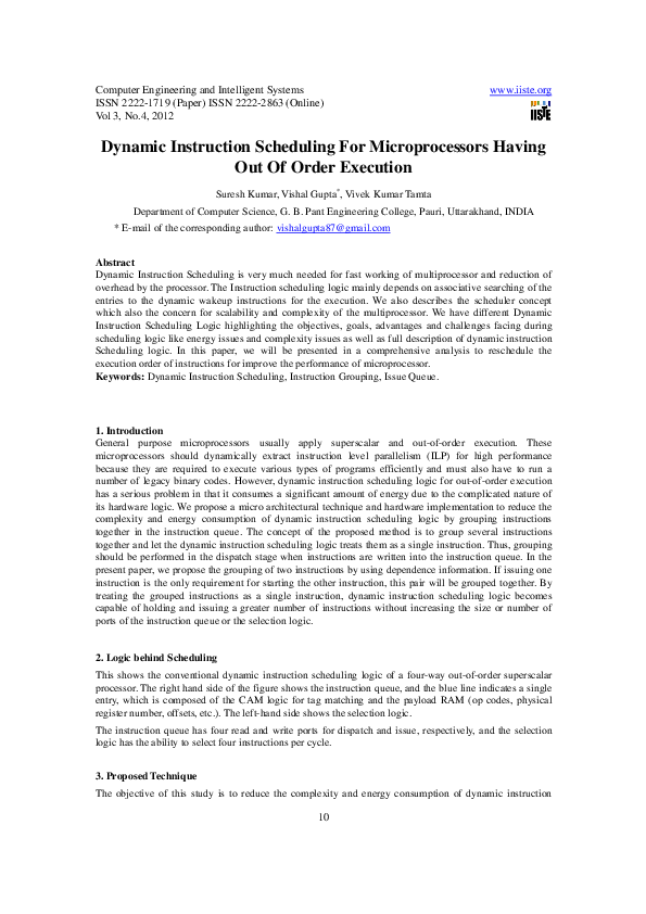 Pdf Dynamic Instruction Scheduling For Microprocessors Having Out Of