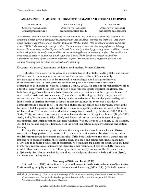 (PDF) Analyzing Claims about Cognitive Demand and Student Learning