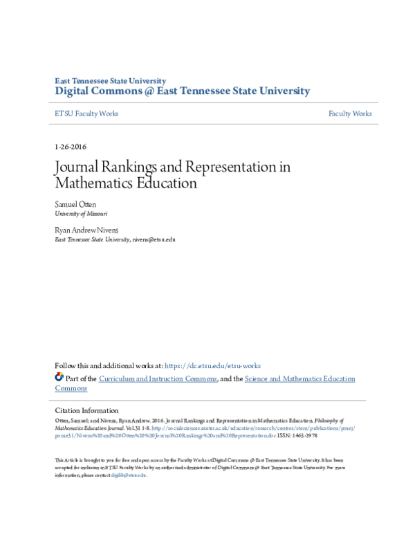 (PDF) Journal Rankings and Representation in Mathematics Education