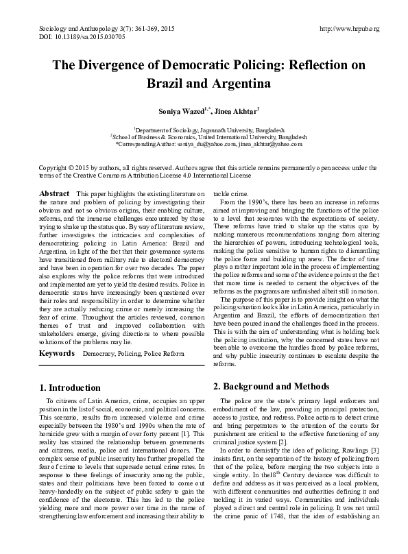 (PDF) The Divergence of Democratic Policing: Reflection on Brazil and ...