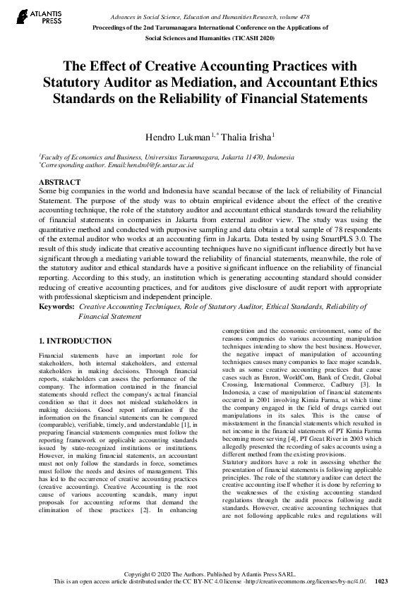 (PDF) The Effect of Creative Accounting Practices with Statutory ...