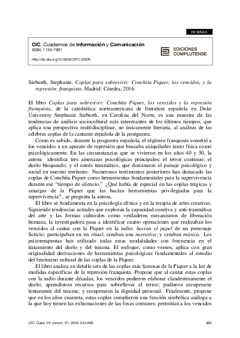 (PDF) Coplas para sobrevivir: Conchita Piquer, los vencidos y la represión franquista