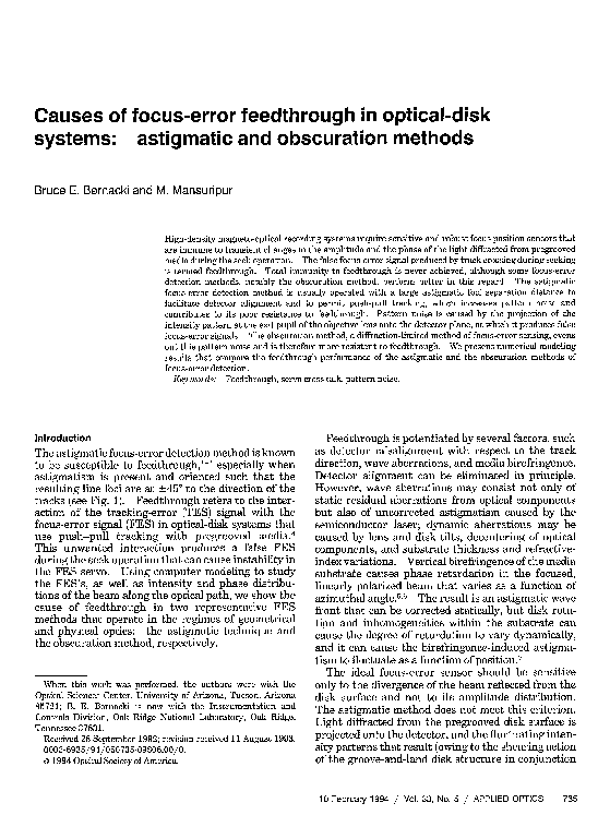 (PDF) Causes of focus-error feedthrough in optical-disk systems ...