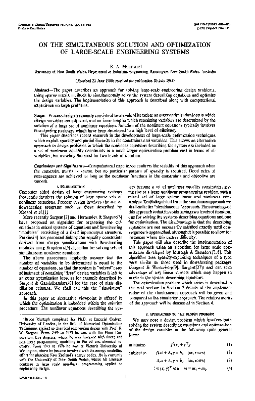 (PDF) On the simultaneous solution and optimization of large-scale engineering systems